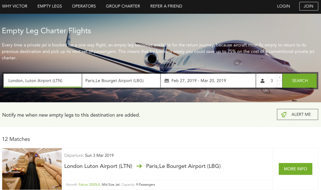 Empty Leg Flight Alerts Now Available